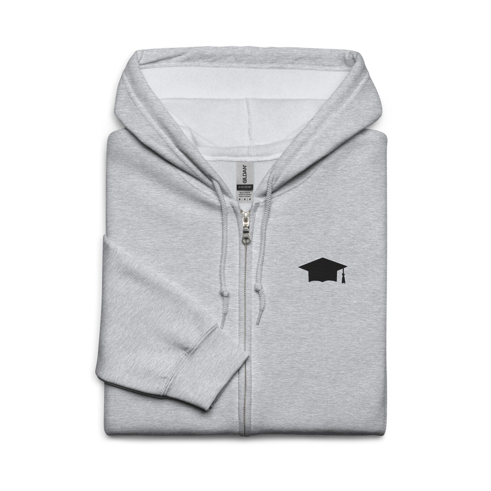 Graduation Cap Embroidered Zip Hoodie Gift, Unisex Handmade Long Sleeve ...