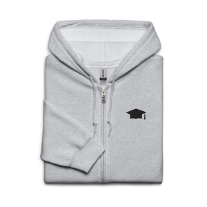 Graduation Cap Embroidered Zip Hoodie Gift, Unisex Handmade Long Sleeve ...