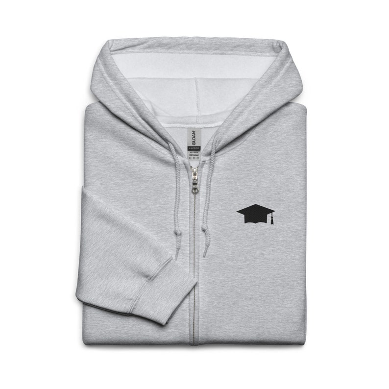 Graduation Cap Embroidered Zip Hoodie Gift, Unisex Handmade Long Sleeve ...