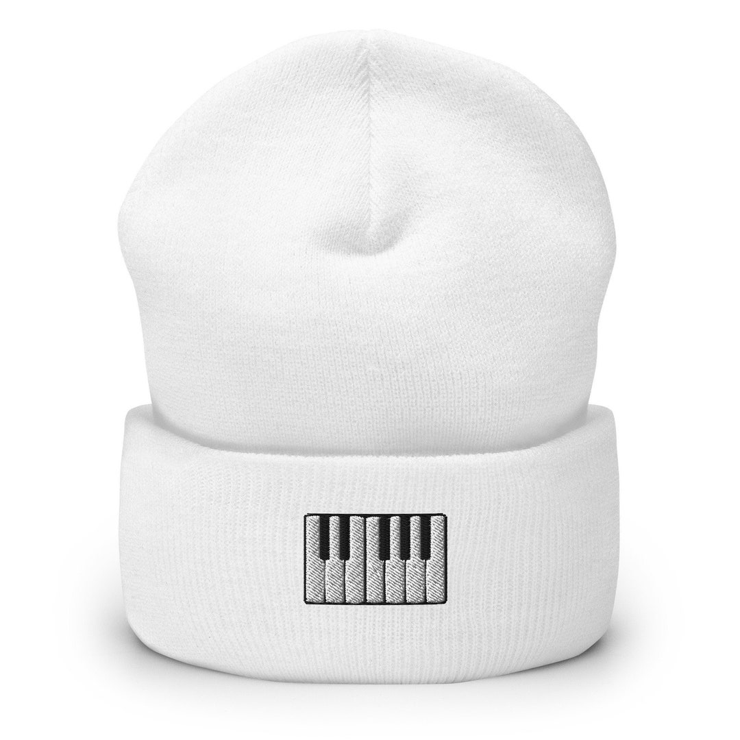Piano Keys Keyboard Embroidered Beanie, Handmade Knit Unisex Slouchy ...