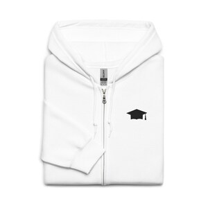 Graduation Cap Embroidered Zip Hoodie Gift, Unisex Handmade Long Sleeve ...