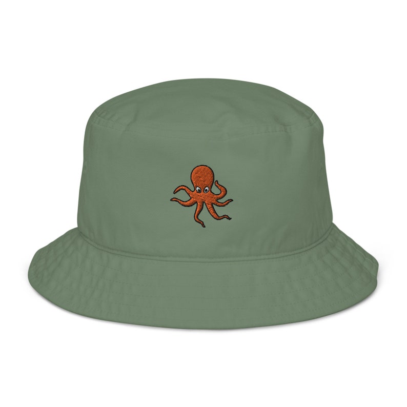 Octopus Organic Bucket Hat, Embroidered Unisex Hat, Handmade Gift, 5 ...