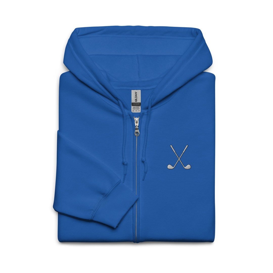 Golf Club Embroidered Zip Hoodie Gift, Unisex Handmade Long Sleeve Zip ...