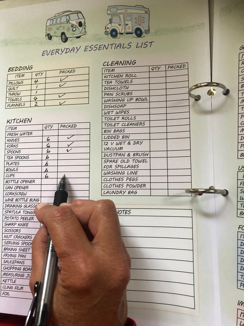 Campervan Motorhome Holiday Packing Check List Tick Sheet Printble ...