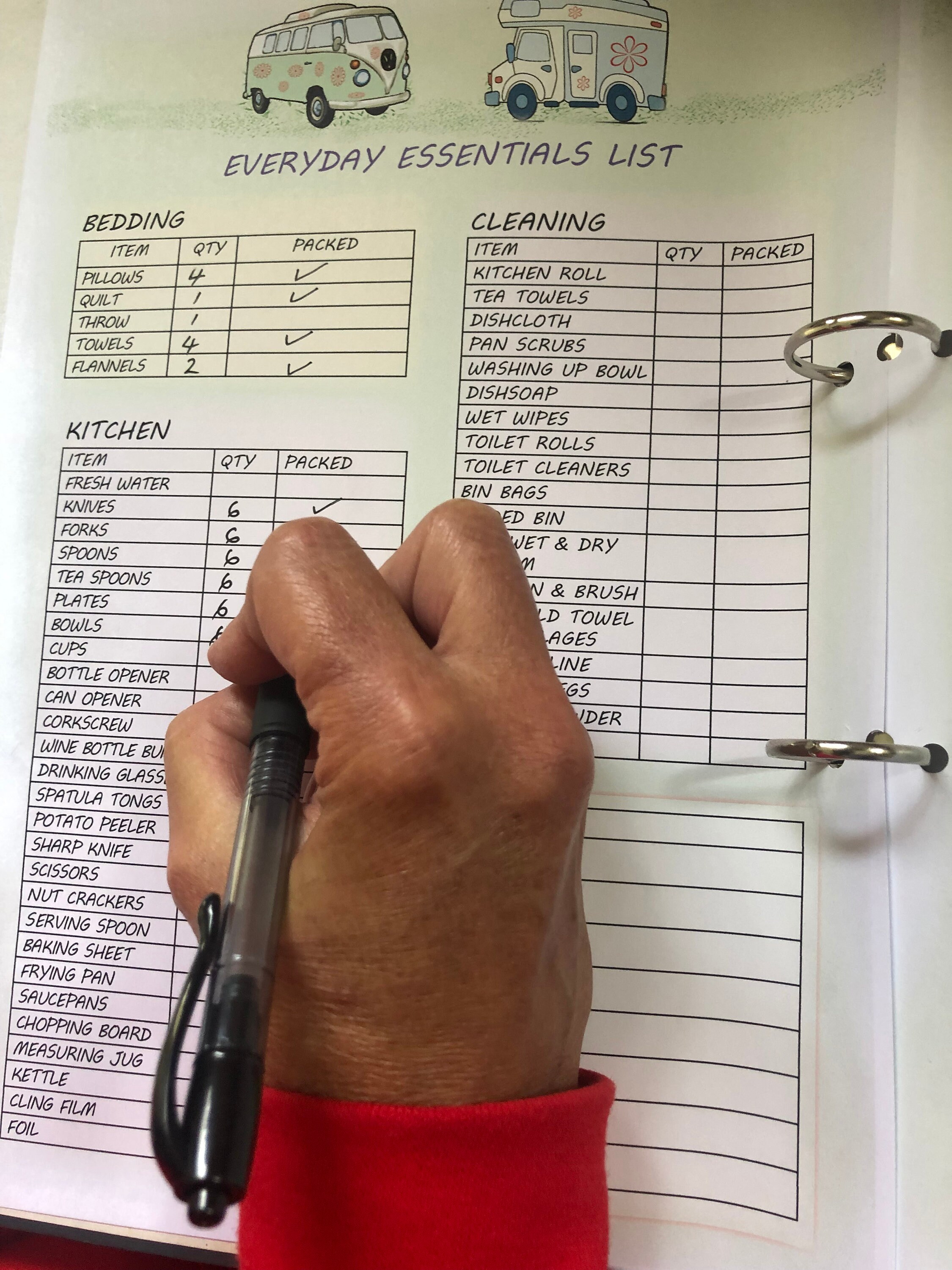 Campervan Motorhome Holiday Packing Check List Tick Sheet Printble ...