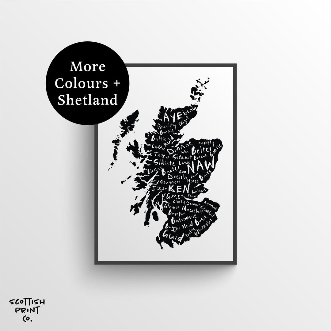 Scottish Words on Scotland Map Print - Scottish Wall Art - Scotland ...