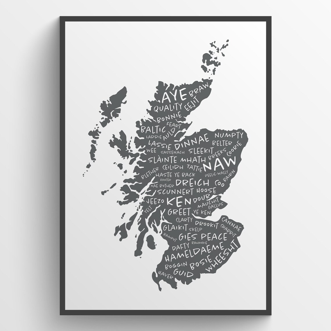 Scottish Words on Scotland Map Print Scottish Wall Art - Etsy UK
