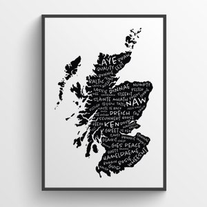 Scottish Words on Scotland Map Print Scottish Wall Art Scotland Print ...