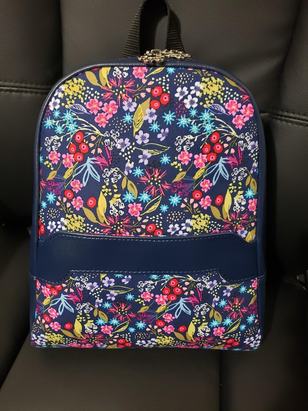Backpack, Flowers, Navy Blue Backpack, Medium Backpack, School Backpack ...