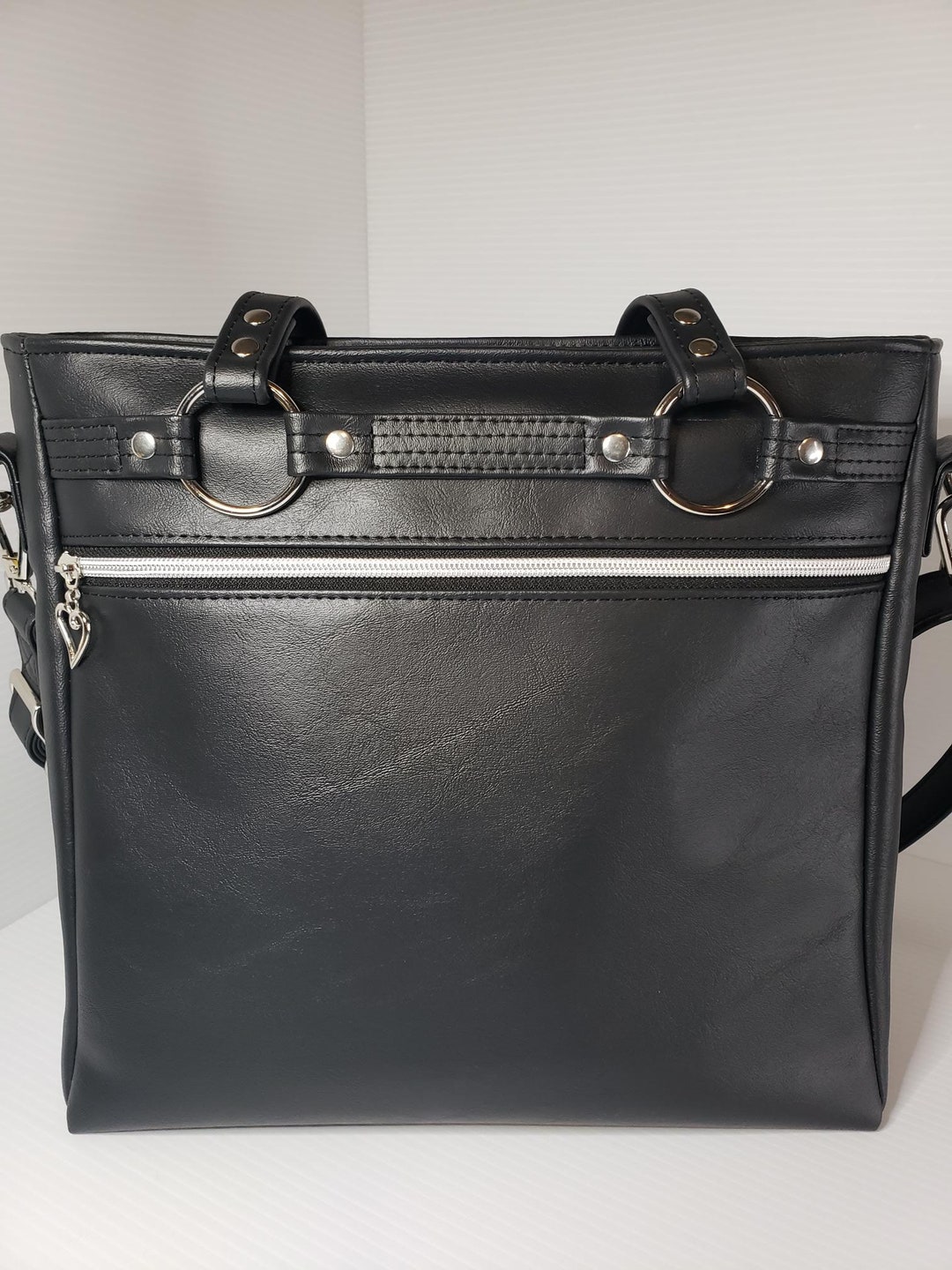 Large Black Handbag, Black Handbag, Faux Leather Purse, School Bag ...