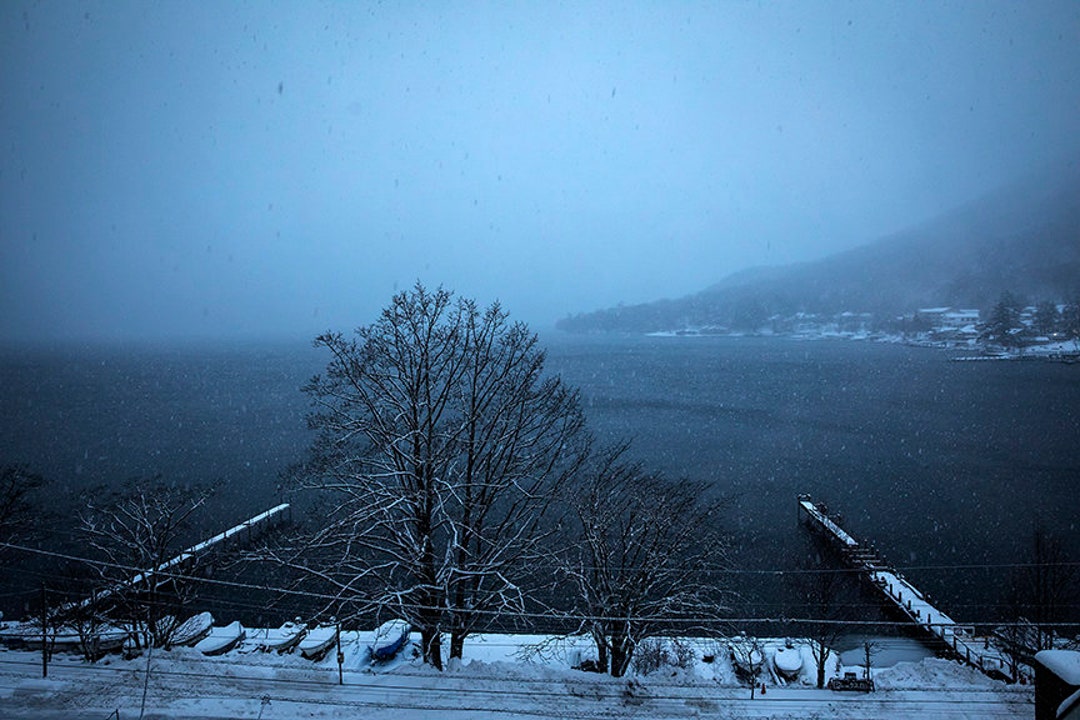 Winter in Japan Creates Cold Snow Scene at Mountain Lake | Photo and ...