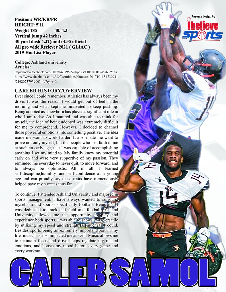 Football Player Profile and Resume - Etsy