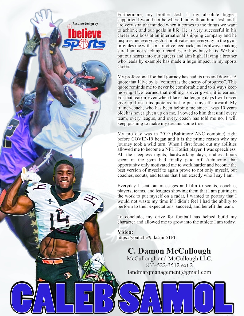 Football Player Profile and Resume - Etsy