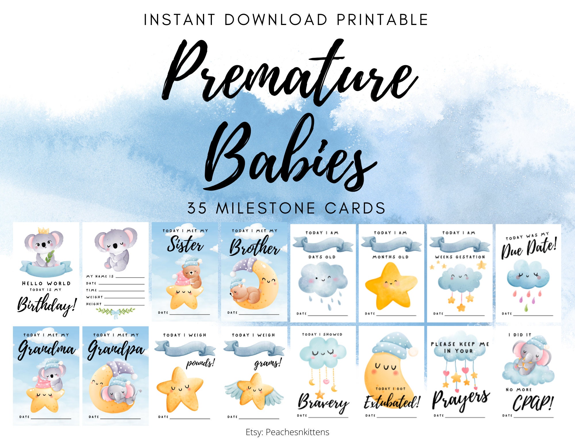 NICU Nursery Premature Baby Milestone Cards Printable High Quality ...