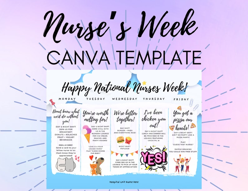 Nurse's Week Appreciation Planner Calendar Customizable Canva Template ...