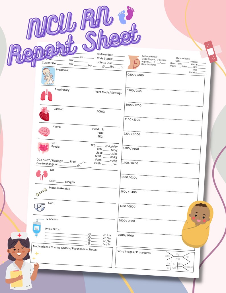 Instant Digital Download, Print Single Side and Double Side NICU Nurse ...