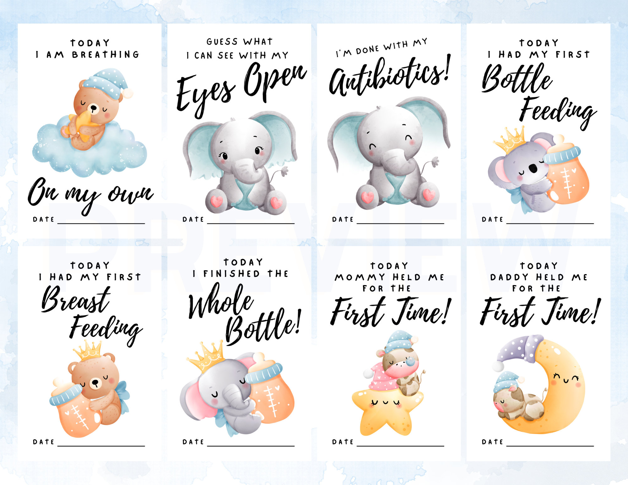 NICU Nursery Premature Baby Milestone Cards Printable High Quality ...