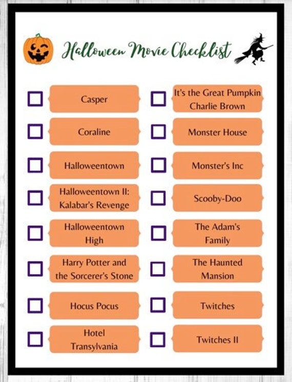 Halloween Movie Checklist-halloween-spooky-movie-movie | Etsy