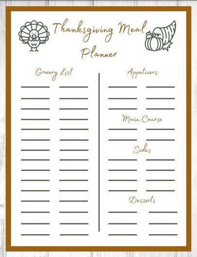 Thanksgiving Meal Plan-menu-meal-planner-grocery List-thanksgiving ...