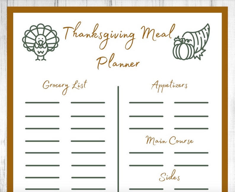 Thanksgiving Meal Plan-menu-meal-planner-grocery List-thanksgiving ...