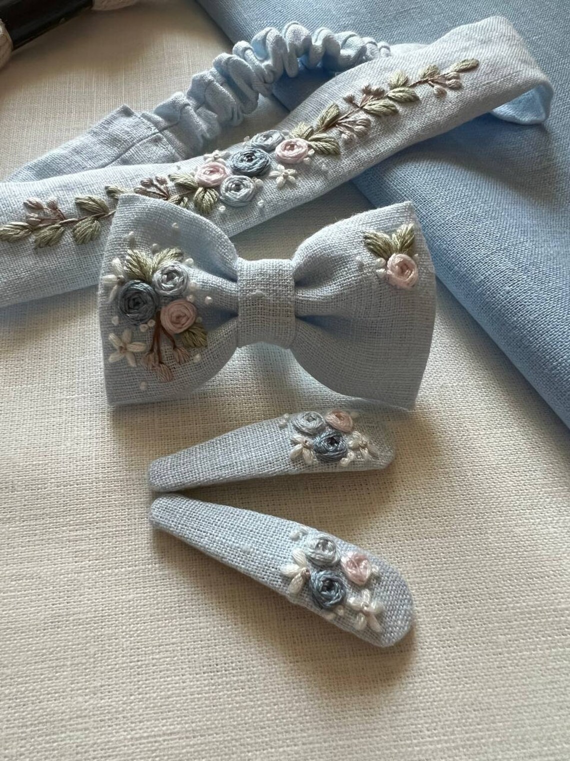 Light Blue Handmade Embroidered Hair Accessories: Headband - Etsy