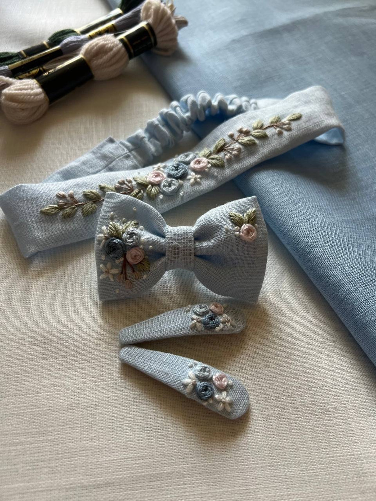 Light Blue Handmade Embroidered Hair Accessories: Headband - Etsy