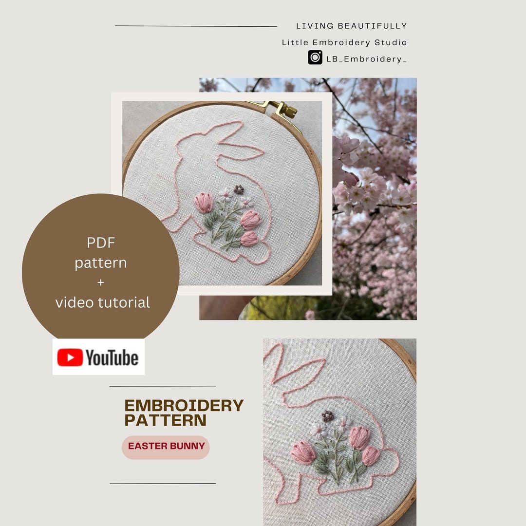 Easter Bunny Hand Embroidery, Spring Holiday, Digital Download ...