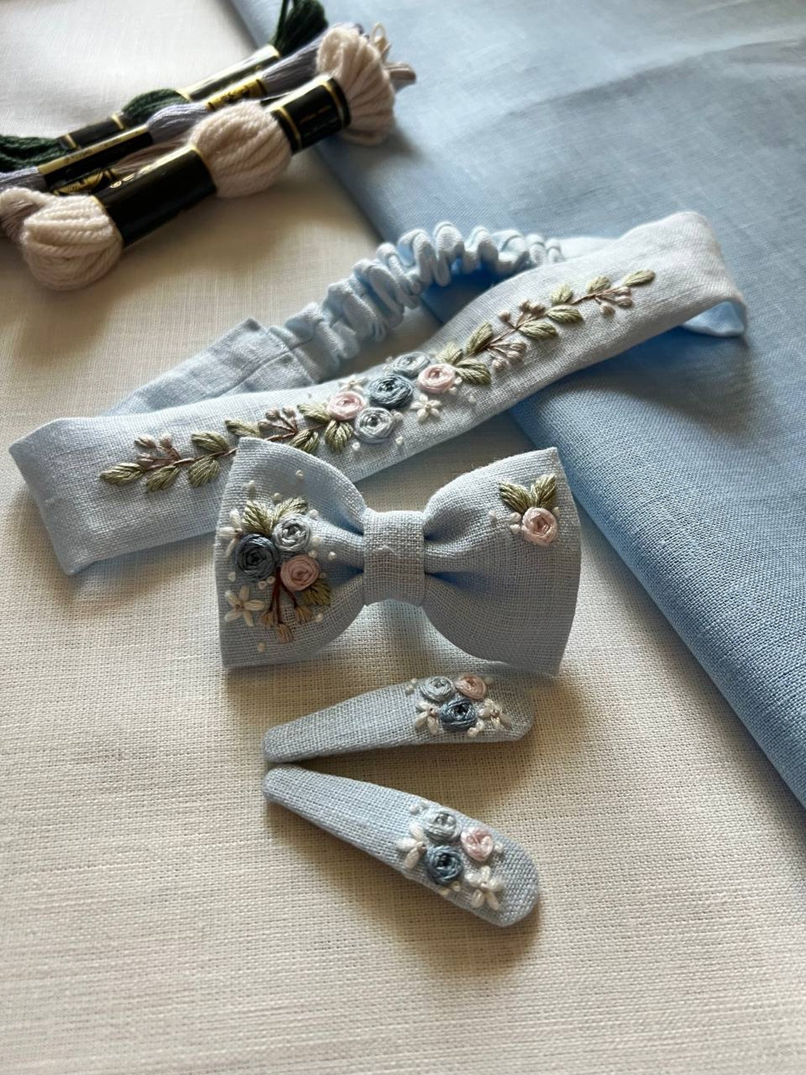 Light Blue Handmade Embroidered Hair Accessories: Headband - Etsy