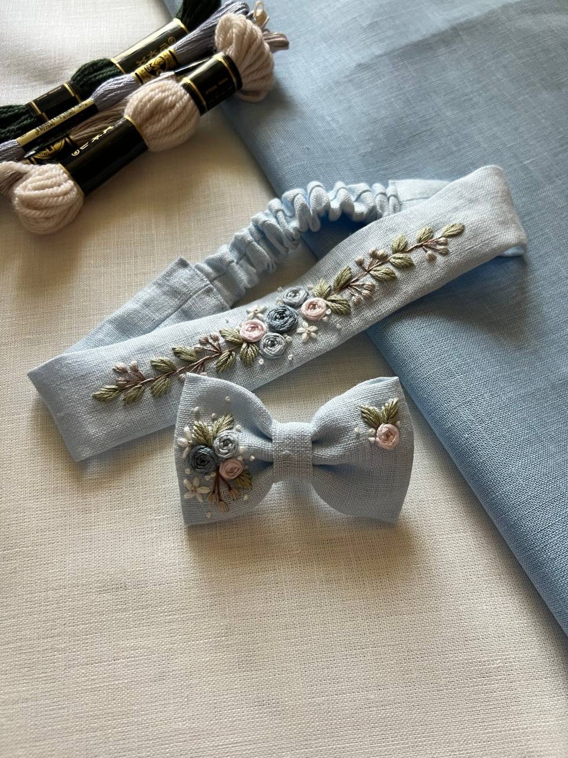 Light Blue Handmade Embroidered Hair Accessories: Headband - Etsy