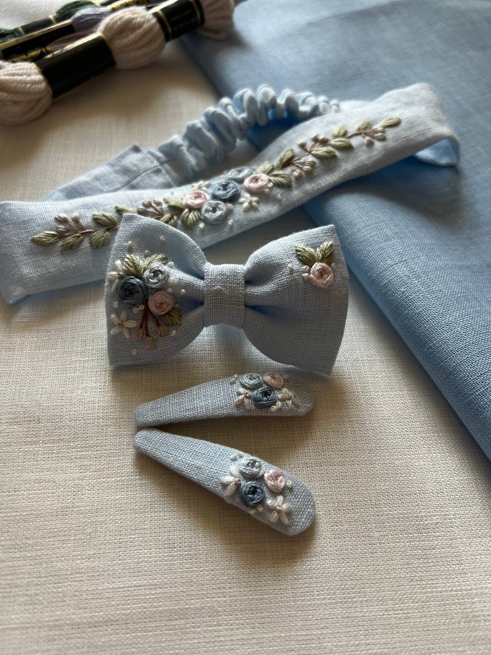 Light Blue Handmade Embroidered Hair Accessories: Headband - Etsy