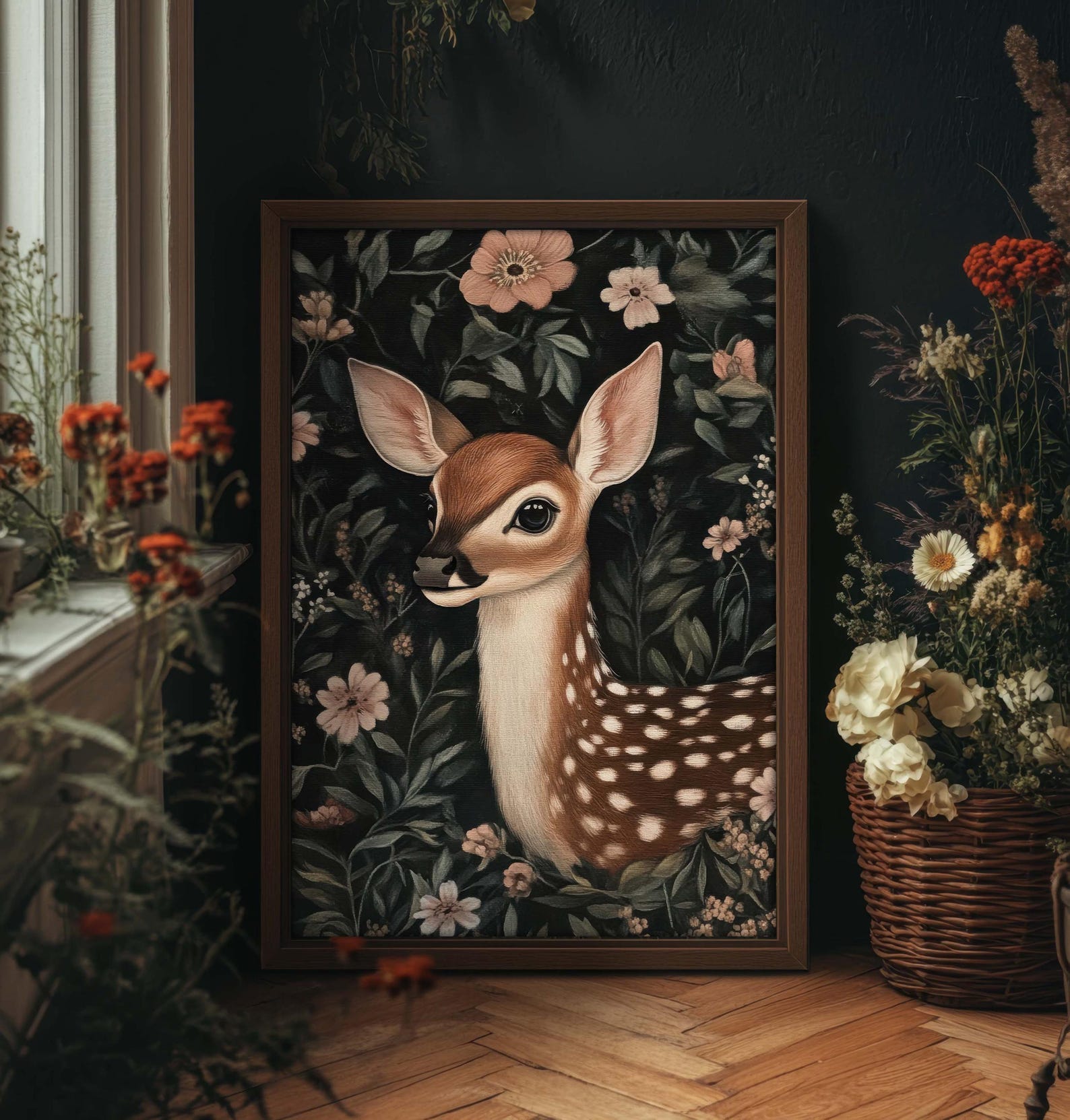 Fawn Print Dark Cottagecore William Morris Style Wall Art Mystical
