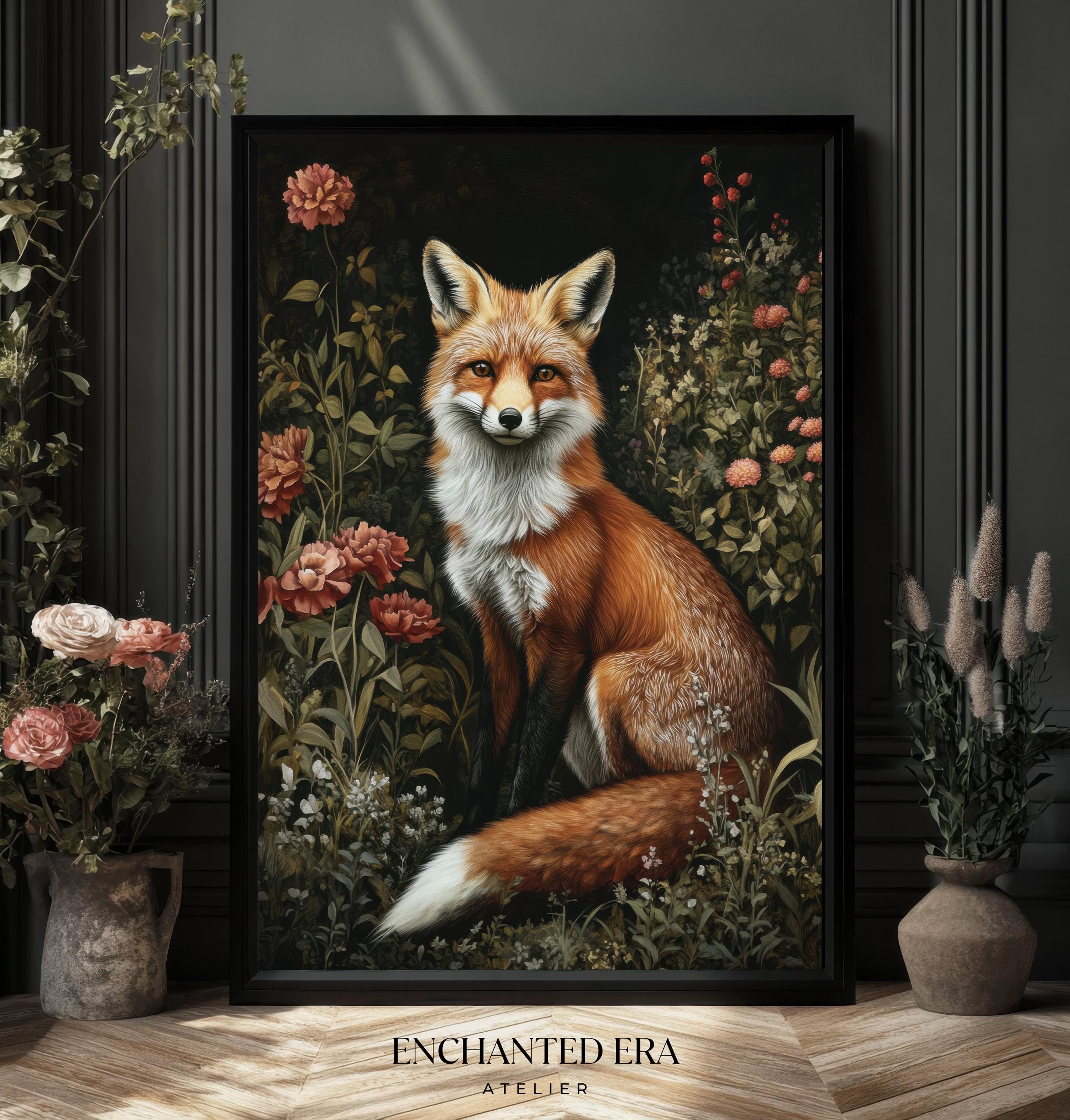 Fox in English Garden William Morris Print, Dark Cottagecore, Green ...