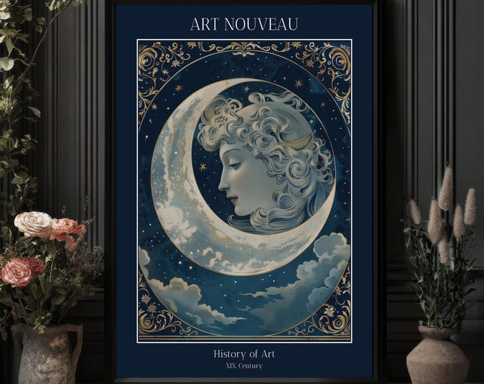 Art Nouveau Celestial Moonlit Bathing Lady Poster - Etsy