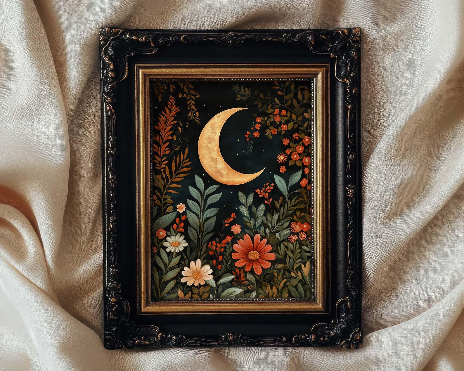Fall Moon Dark Cottagecore Folklore Style Art, Celestial Whimsigoth ...
