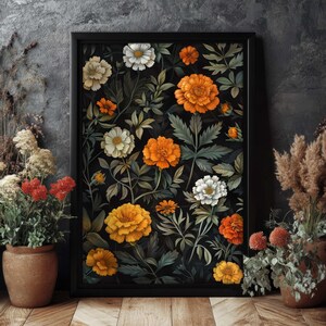 Marigolds Print William Morris Style, Art Nouveau Wall Art, Botanical ...