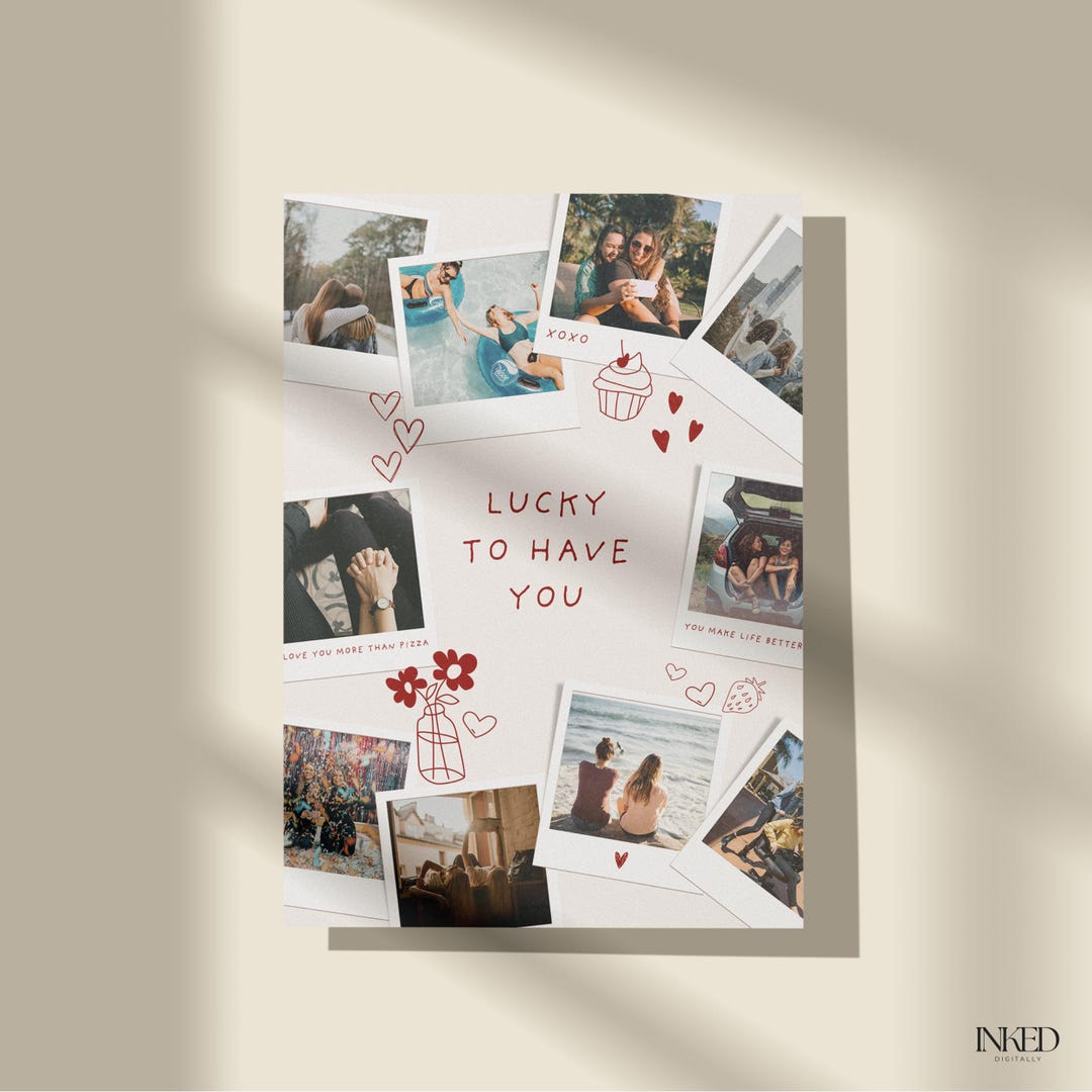 Photo Collage Postcard Template, Valentines Day Card, Anniversary ...