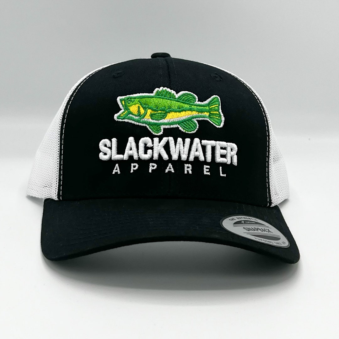 Black - White Largemouth Bass Trucker Snapback Hat - Adjustable Unisex ...