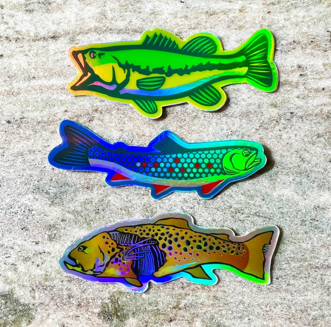 Mini Holographic Fishing Sticker 3-pack - Largemouth Bass, Brook Trout ...