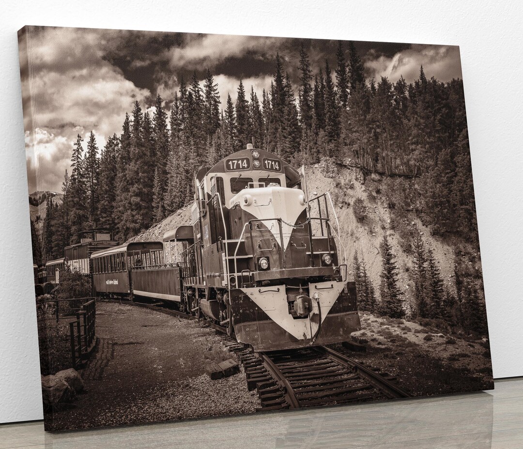 Black and White Old Train Print, Sepia Photo Canvas, Colorado Leadville ...