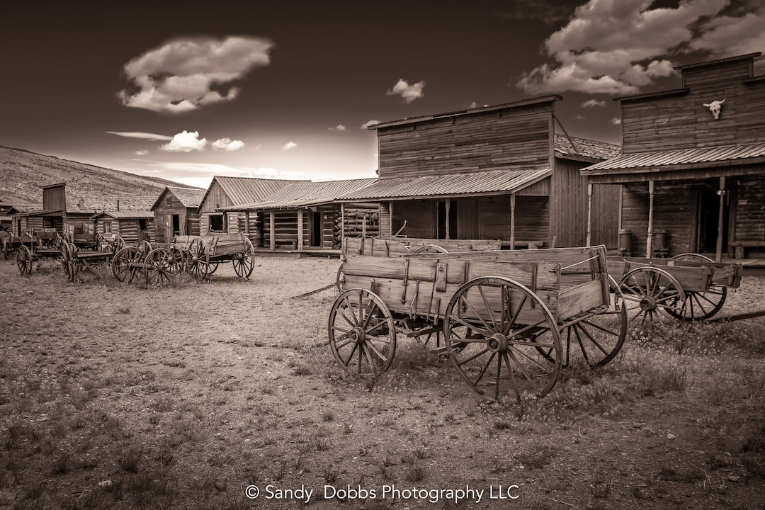 Old West Ghost Town Sepia Photography Decor, Old Wagons Wyoming Photo ...