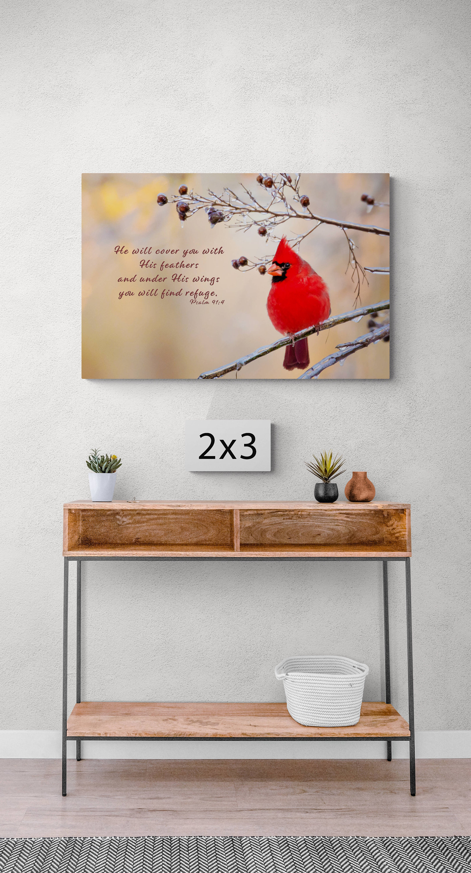 Psalm 91:4, Red Cardinal Bible Verse, Cardinal Scripture Canvas ...