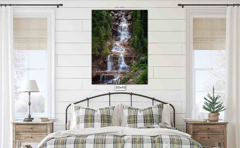 Proverbs 3-6 Scripture Wall Art, Rocky Mountain Waterfall, Christian ...