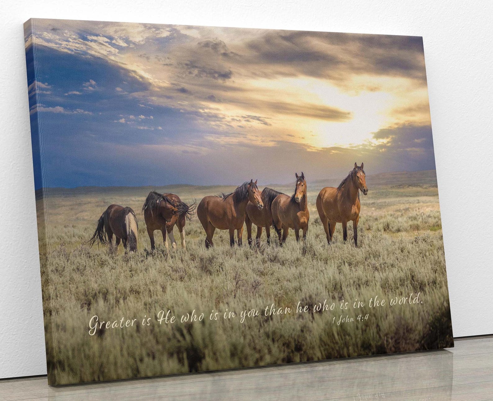 1 John 4:4 Wild Horses Bible Verse, Wild Mustang Scripture Canvas ...