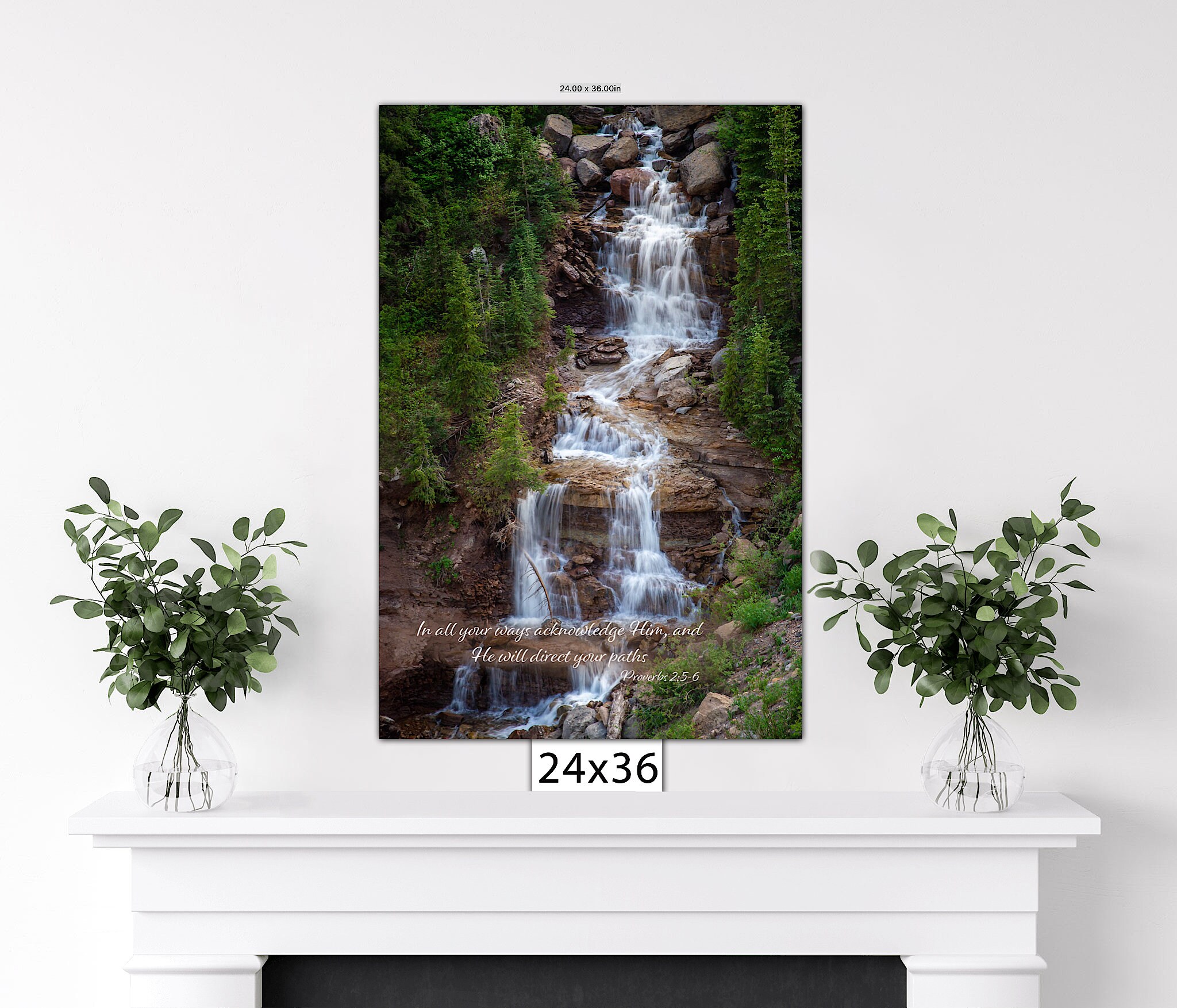 Proverbs 3-6 Scripture Wall Art, Rocky Mountain Waterfall, Christian ...