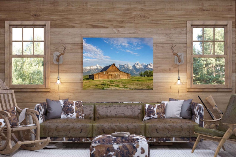 Mormon Row Barn Print, Grand Teton Mountain Landscape Canvas Wall Art ...