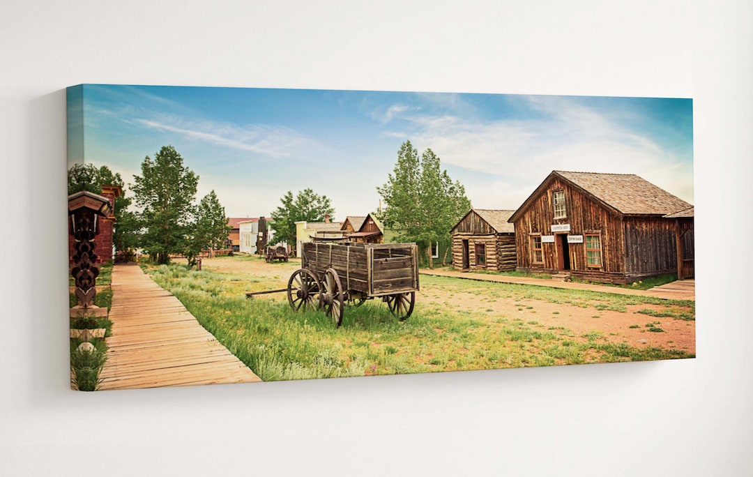 Old West Ghost Town Photography Canvas, Panoramic Wagon Photo, Wrapped ...