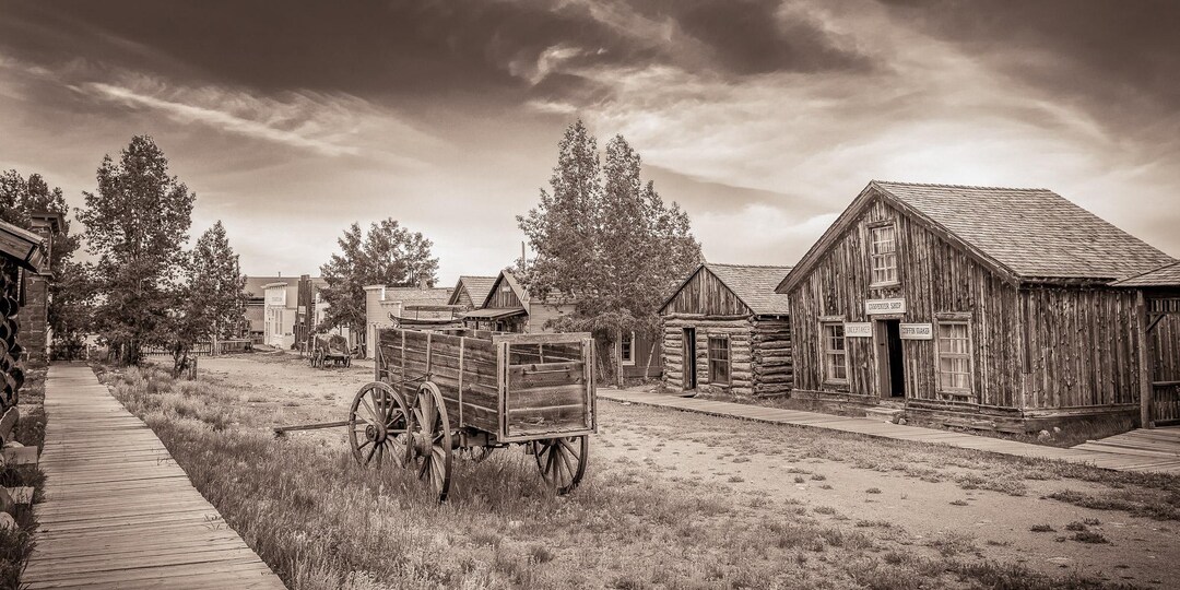 Old West Ghost Town Panoramic Sepia Print, Old Wagon Canvas Photo ...