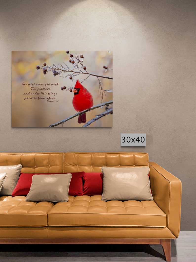 Psalm 91:4, Red Cardinal Bible Verse, Cardinal Scripture Canvas ...