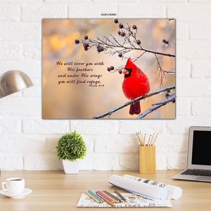 Psalm 91:4, Red Cardinal Bible Verse, Cardinal Scripture Canvas ...