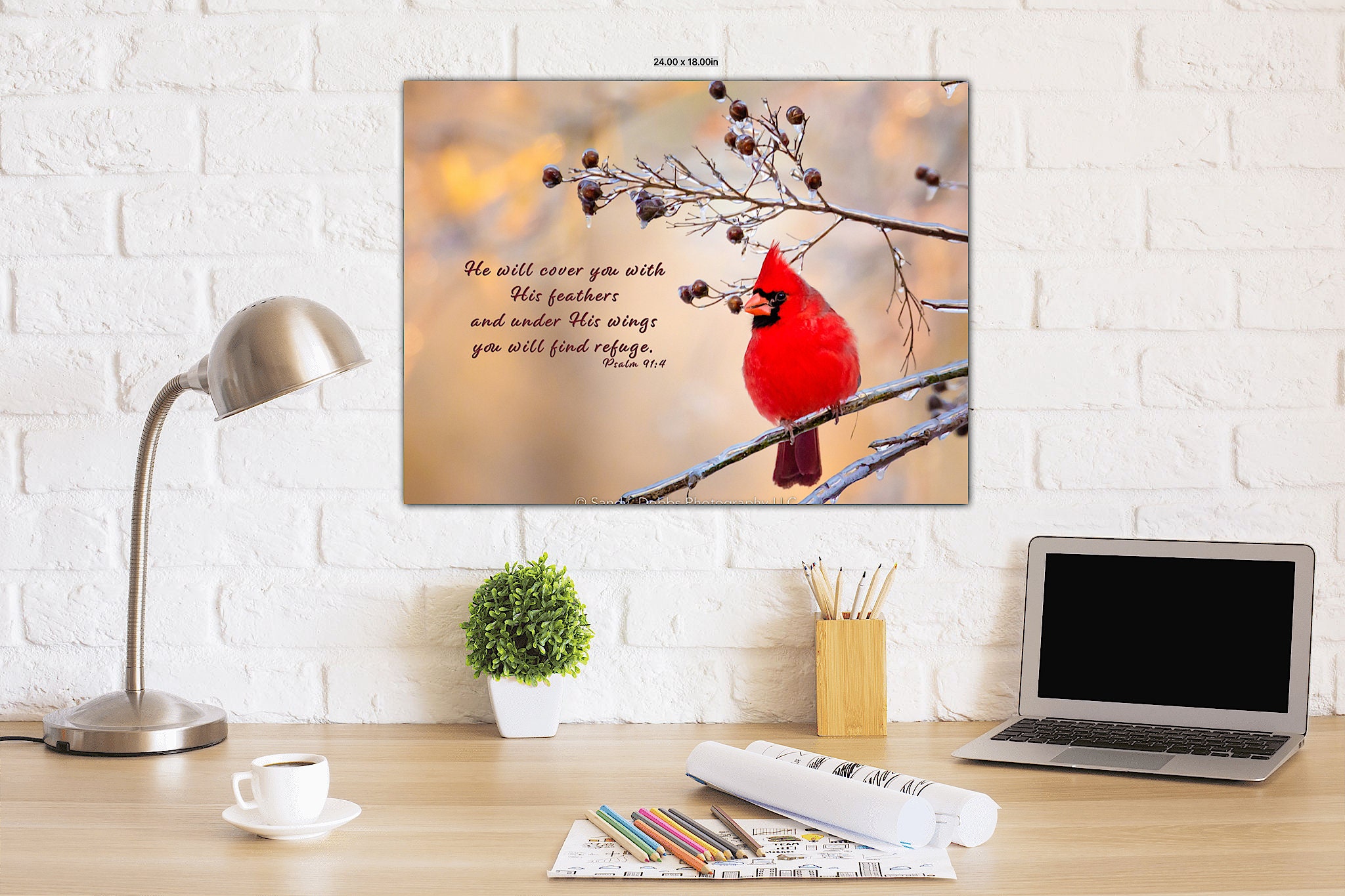 Psalm 91:4, Red Cardinal Bible Verse, Cardinal Scripture Canvas ...
